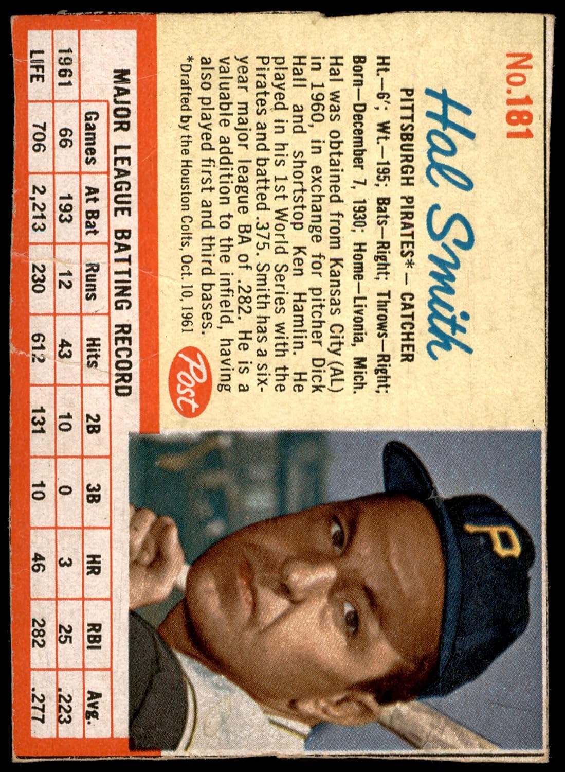 Amazon.com: Baseball MLB 1962 Cereal #181 Hal Smith Good Pirates ...