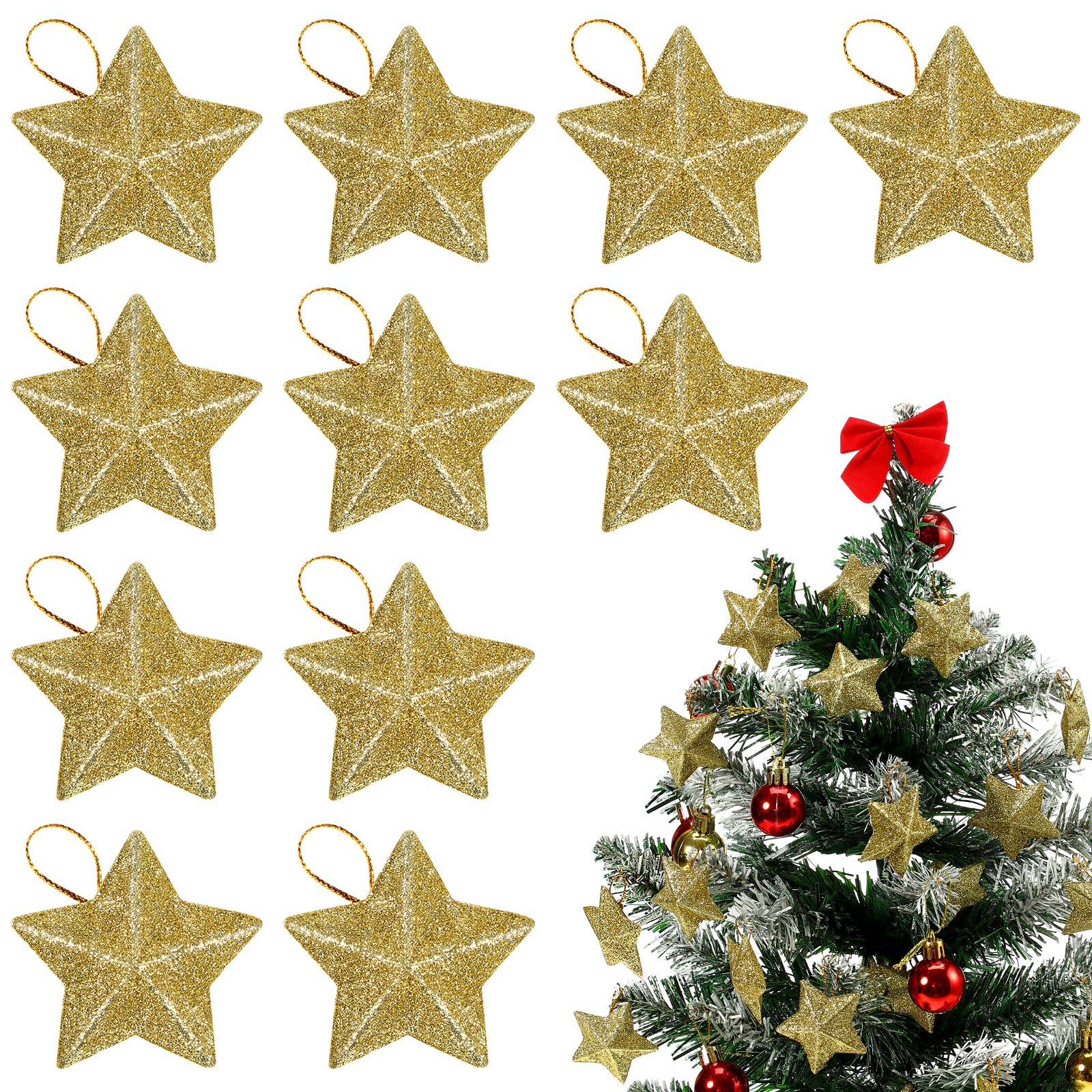 DEARMAMY - 30 piezas de adornos de estrella dorada con purpurina para ...