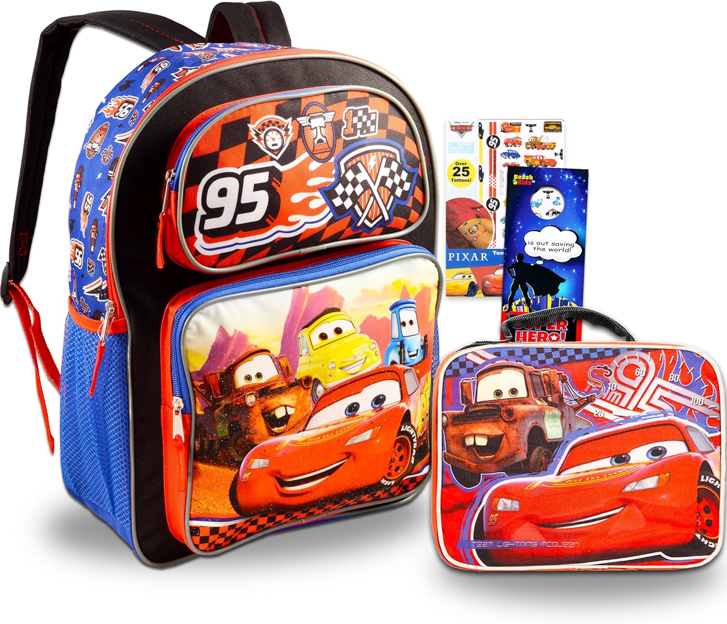 Amazon.com | Disney Cars Backpack with Lunch Box Set - Bundle with 16 ...