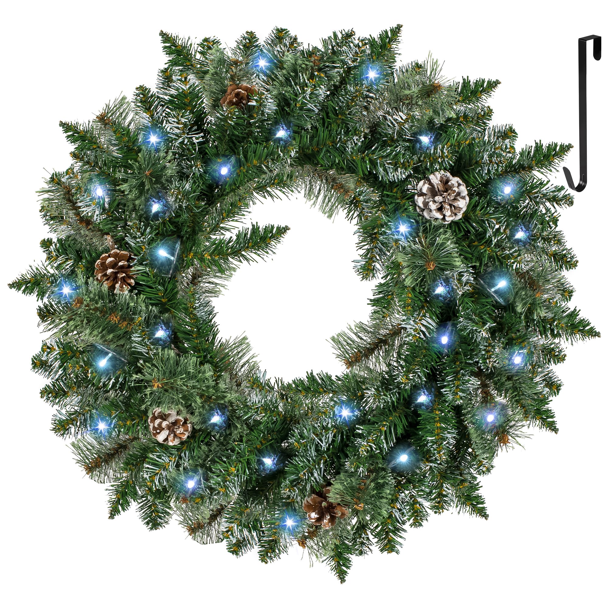 Amazon.com: LOENIY Pre-lit Christmas Wreath for Front Door, Timer ...