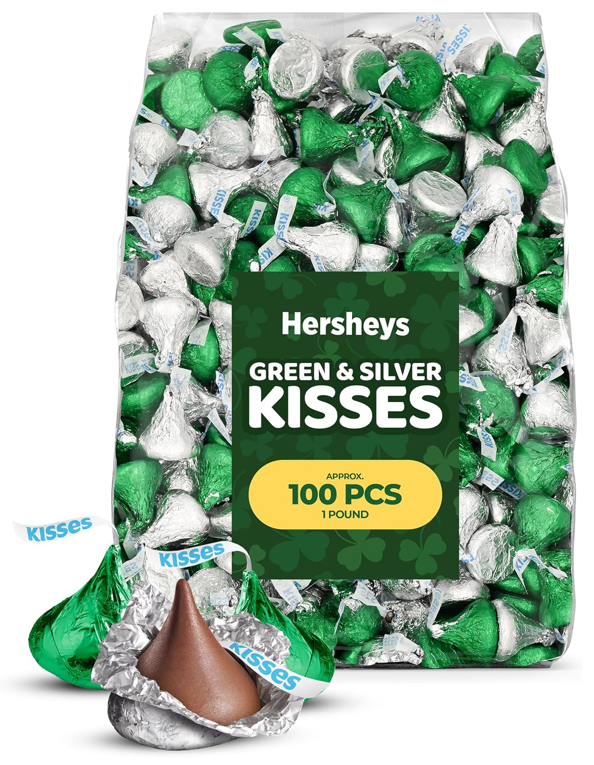 Amazon.com: Green & Silver Foil Wrapped Milk Chocolate, 1 LB Bulk Bag ...