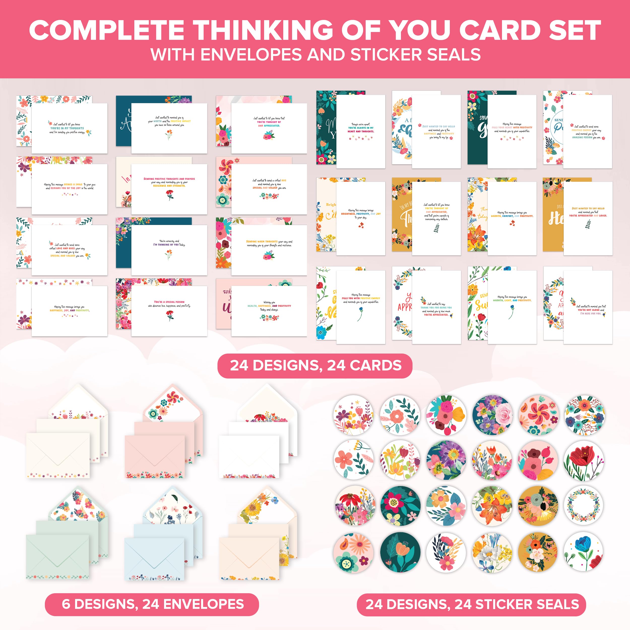 Snapklik.com : Decorably 24 Pack 6x4in Floral Assorted Thinking Of You Cards
