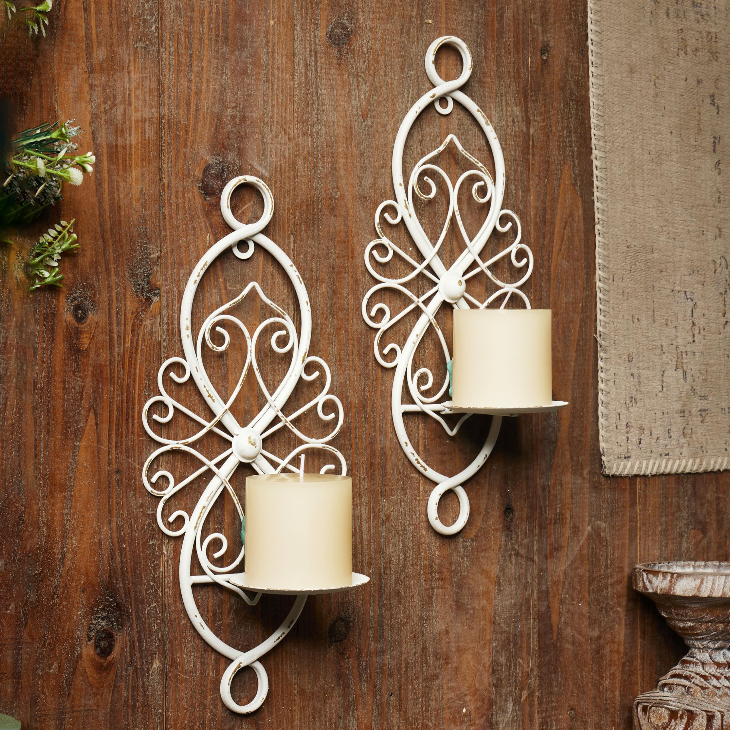 Amazon.com: Wall Candle Sconces Set of Two, Rustic Wood Candle Sconce ...