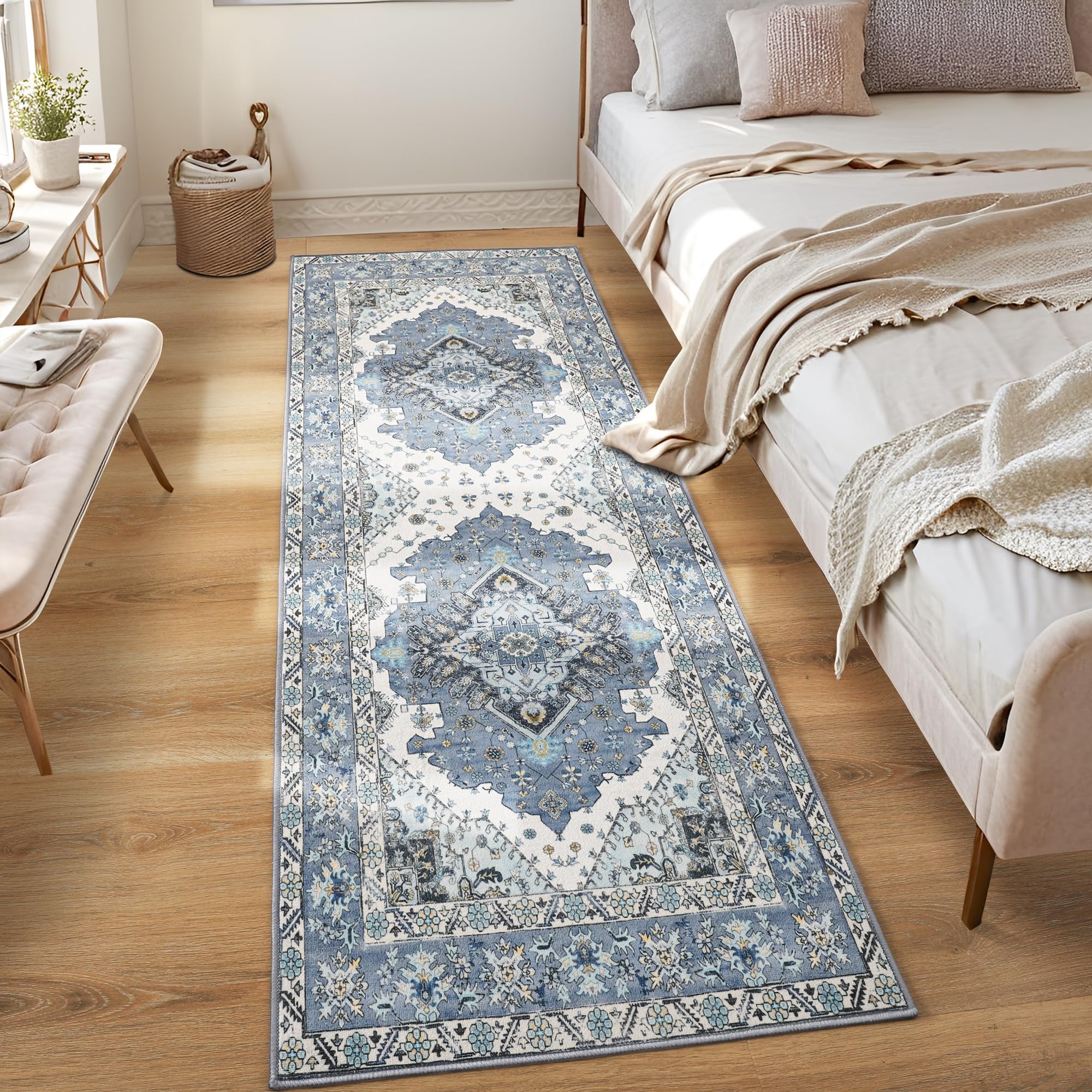 Amazon.com: Noahas Blue Hallway Runner Rug 2x6,Vintage Machine Washable ...