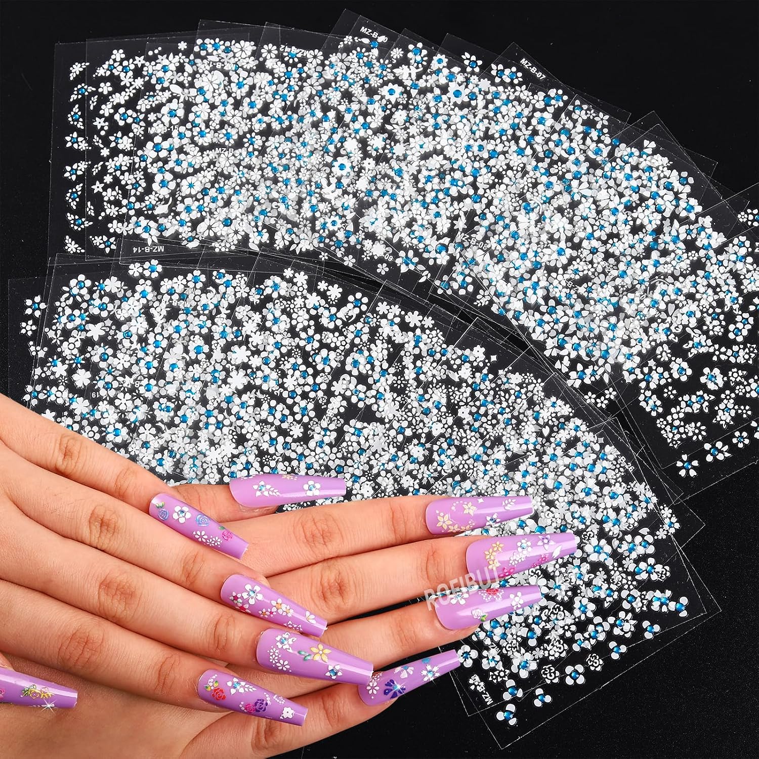 Amazon.com: Flower Nail Art Stickers White Small Flower Nail Decals 3D ...