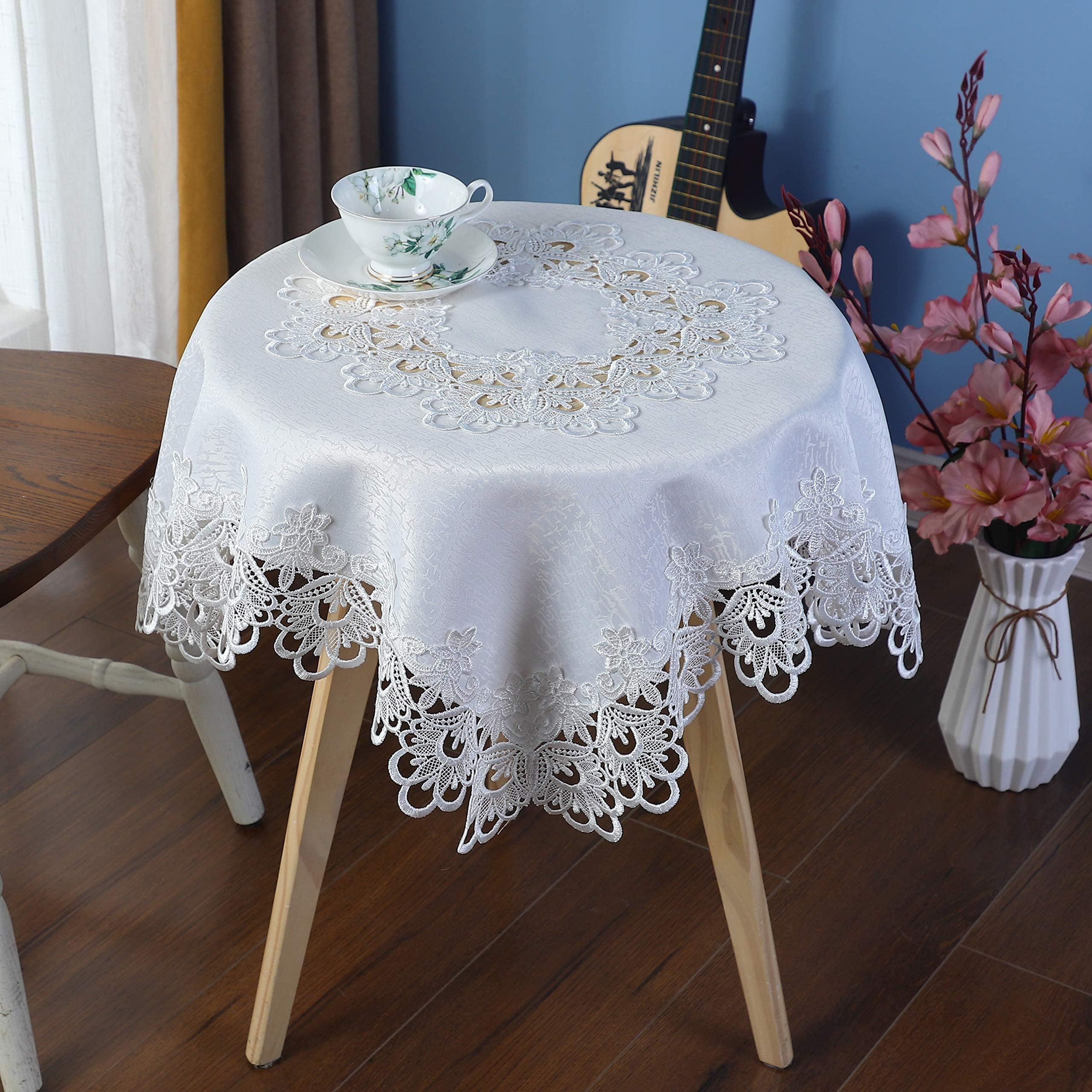 Inmerget Small Square White Tablecloth Elegant Lace End Beside Table ...