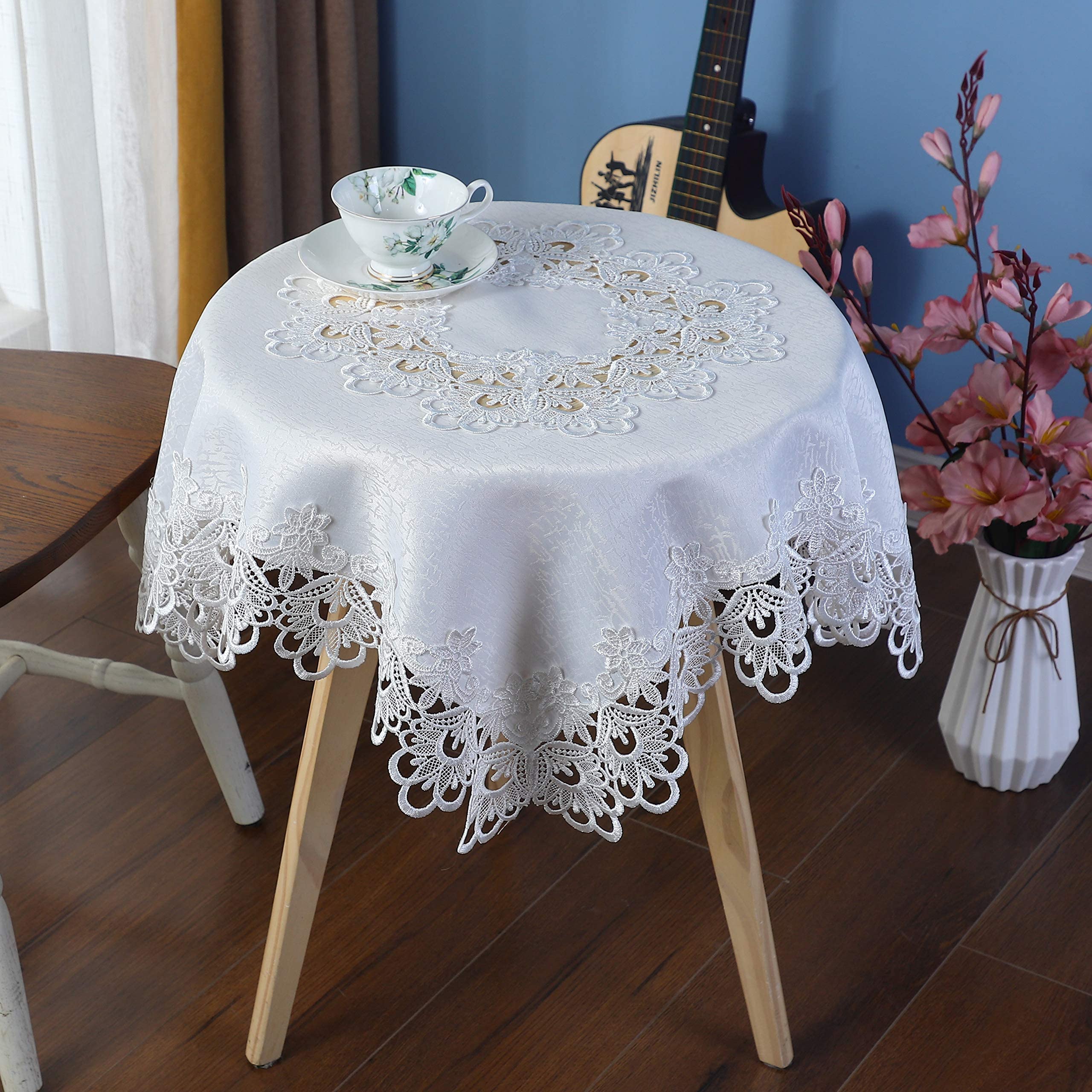 Inmerget Small Square White Tablecloth Elegant Lace End Beside Table ...