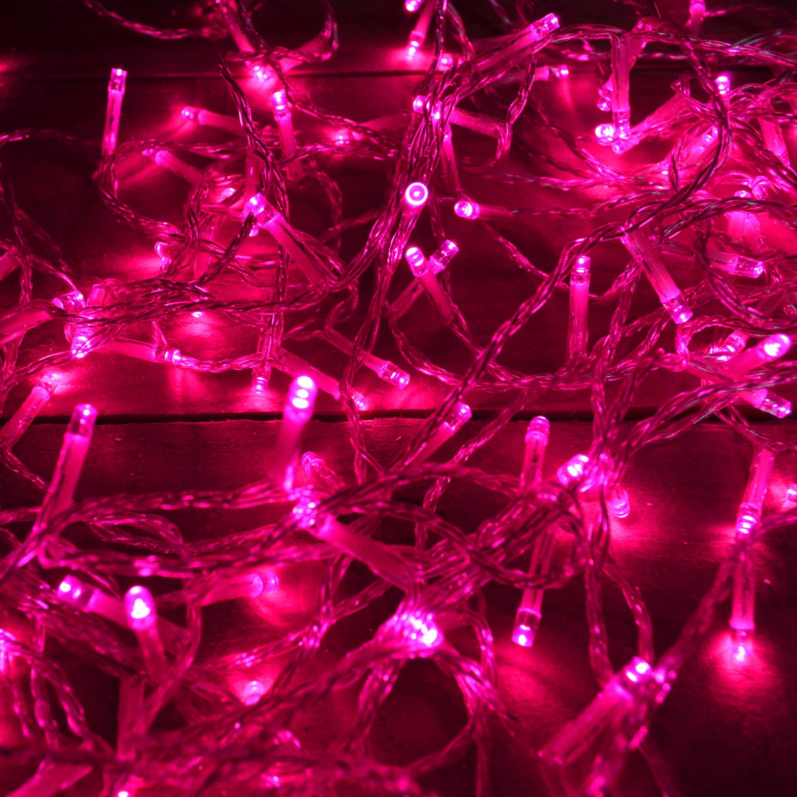 200 16m LED Premier Indoor / Outdoor Christmas Lights in Pink on Clear ...