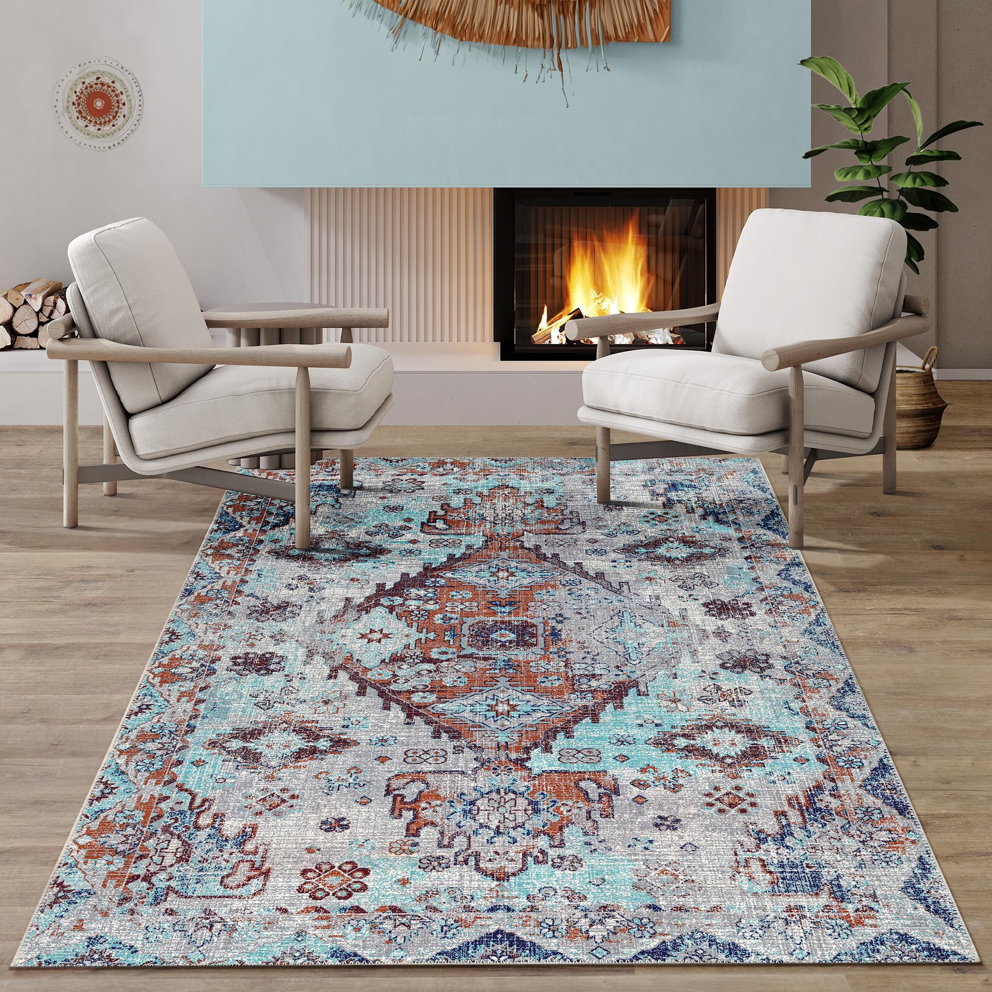 Adiva Rugs Machine Washable Area Rug with Non Slip Backing for Living ...
