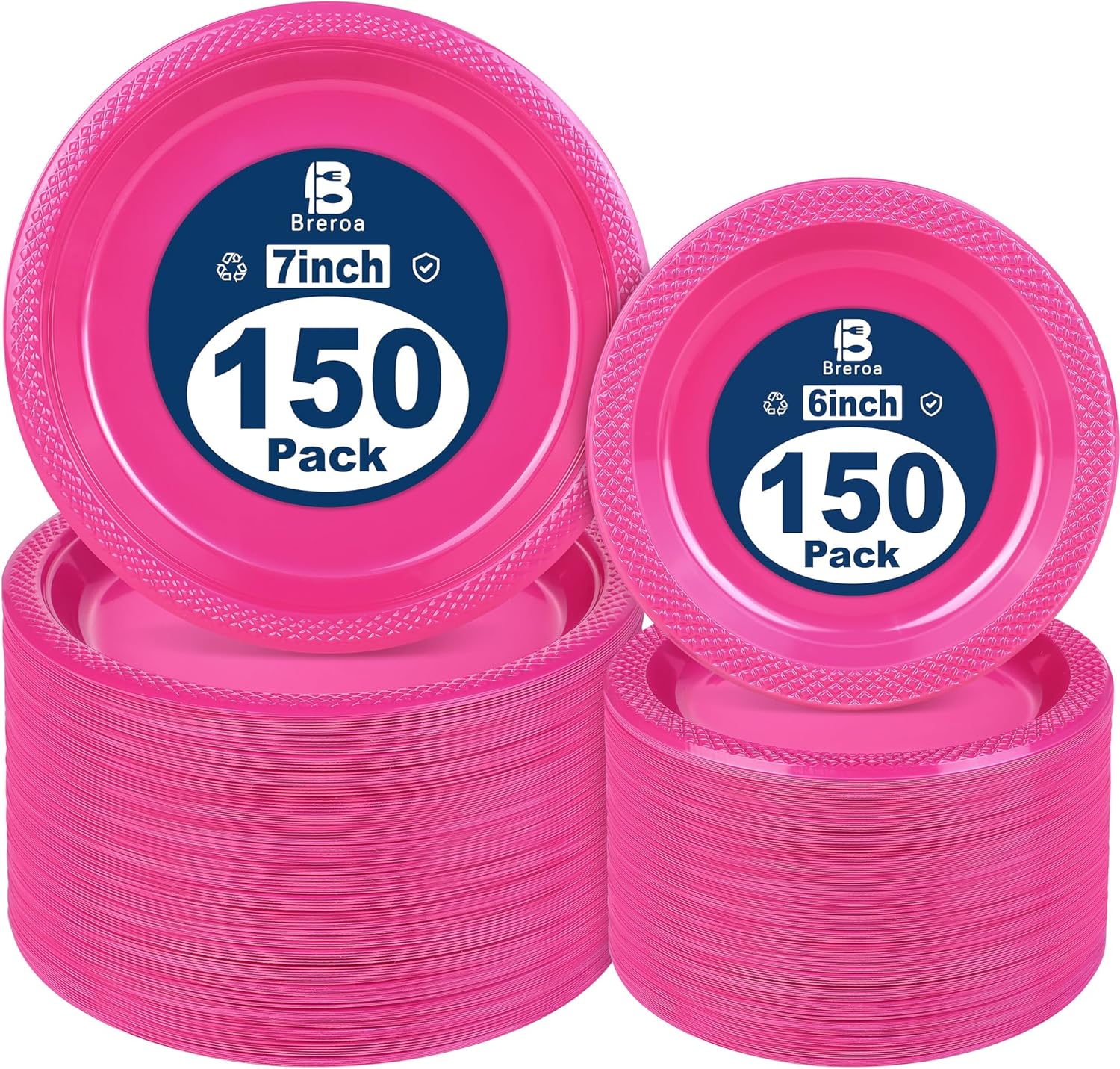 Amazon.com: Breroa Pack of 300 Hot Pink Disposable Plastic Plates 7 ...