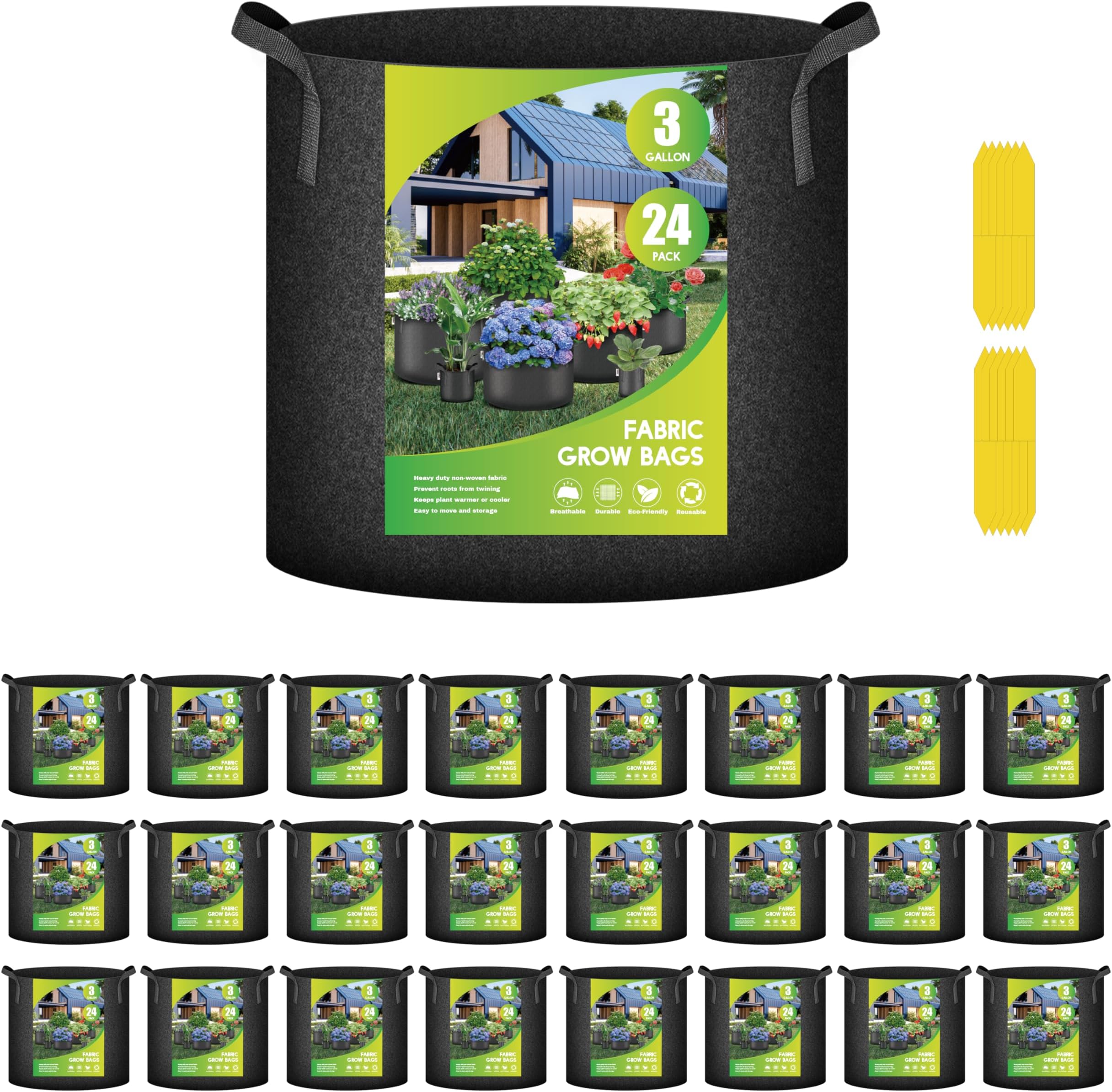 Amazon.com : SMART GROW 5-Pack 10 Gallon Grow Bags Heavy Duty Aeration ...
