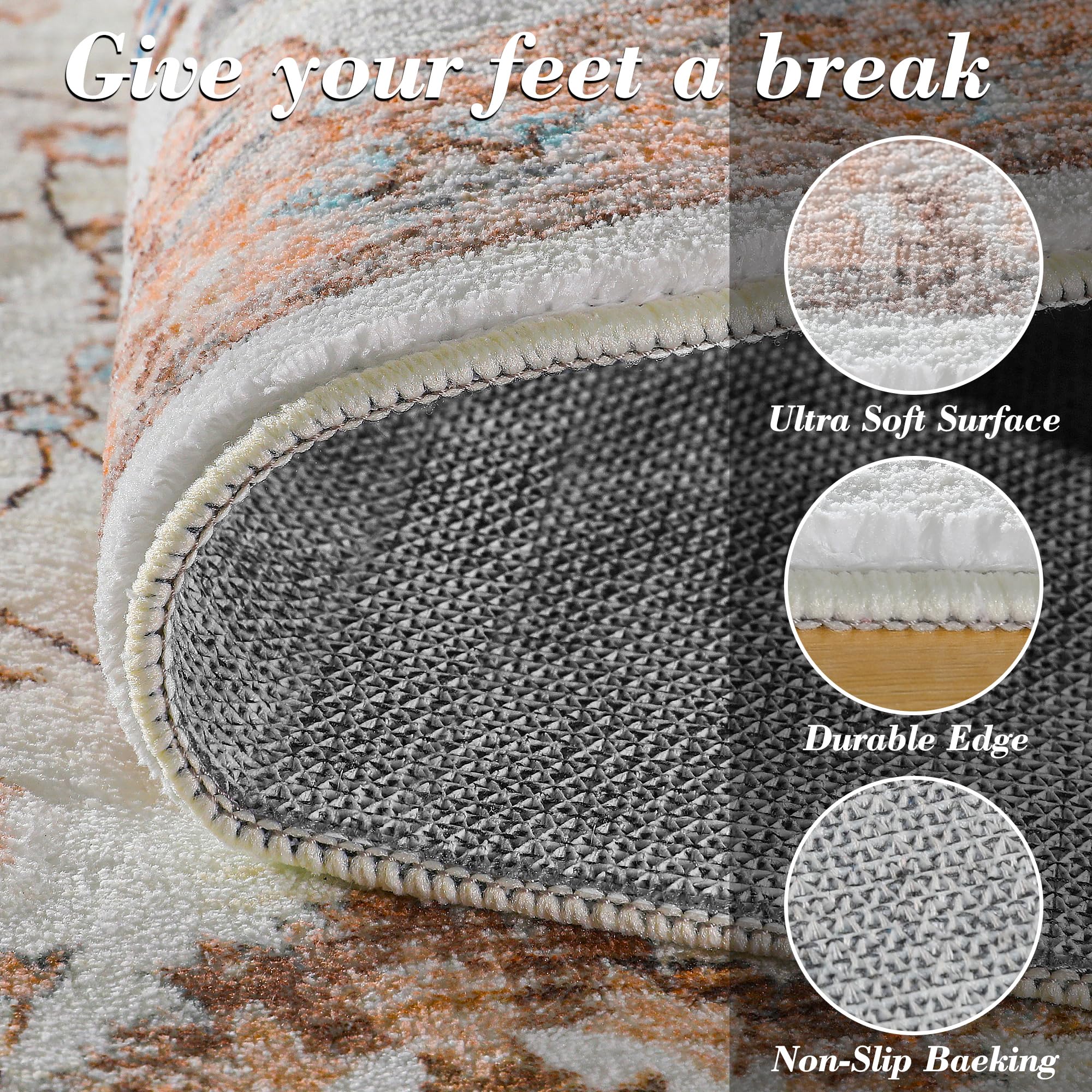 8x10 Area Rugs Washable Boho Rug, Non Slip Carpet for Living Room ...