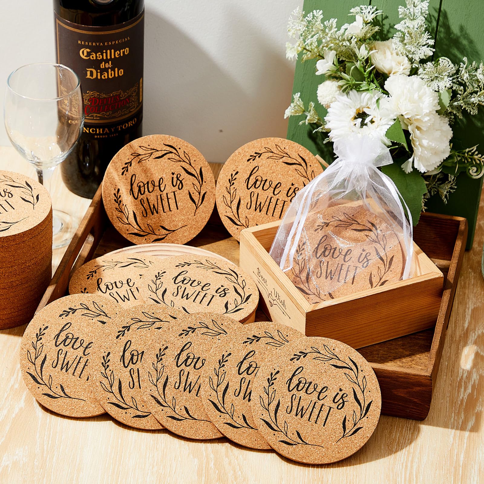 Amazon.com: Umigy 50 Sets Wedding Favors for Guests Round Cork Coaster ...