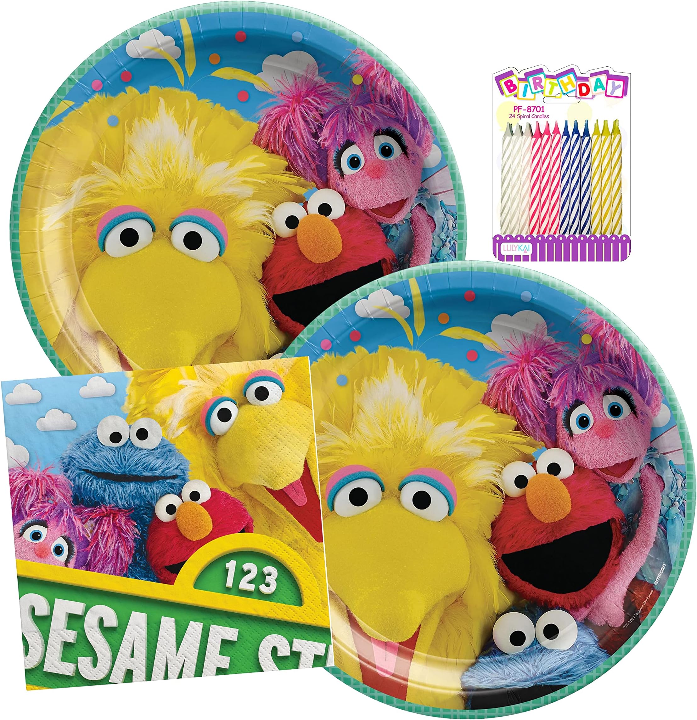 Amazon.com: Sesame Street Party Supplies Pack Serves 16-9 Inch Plates ...