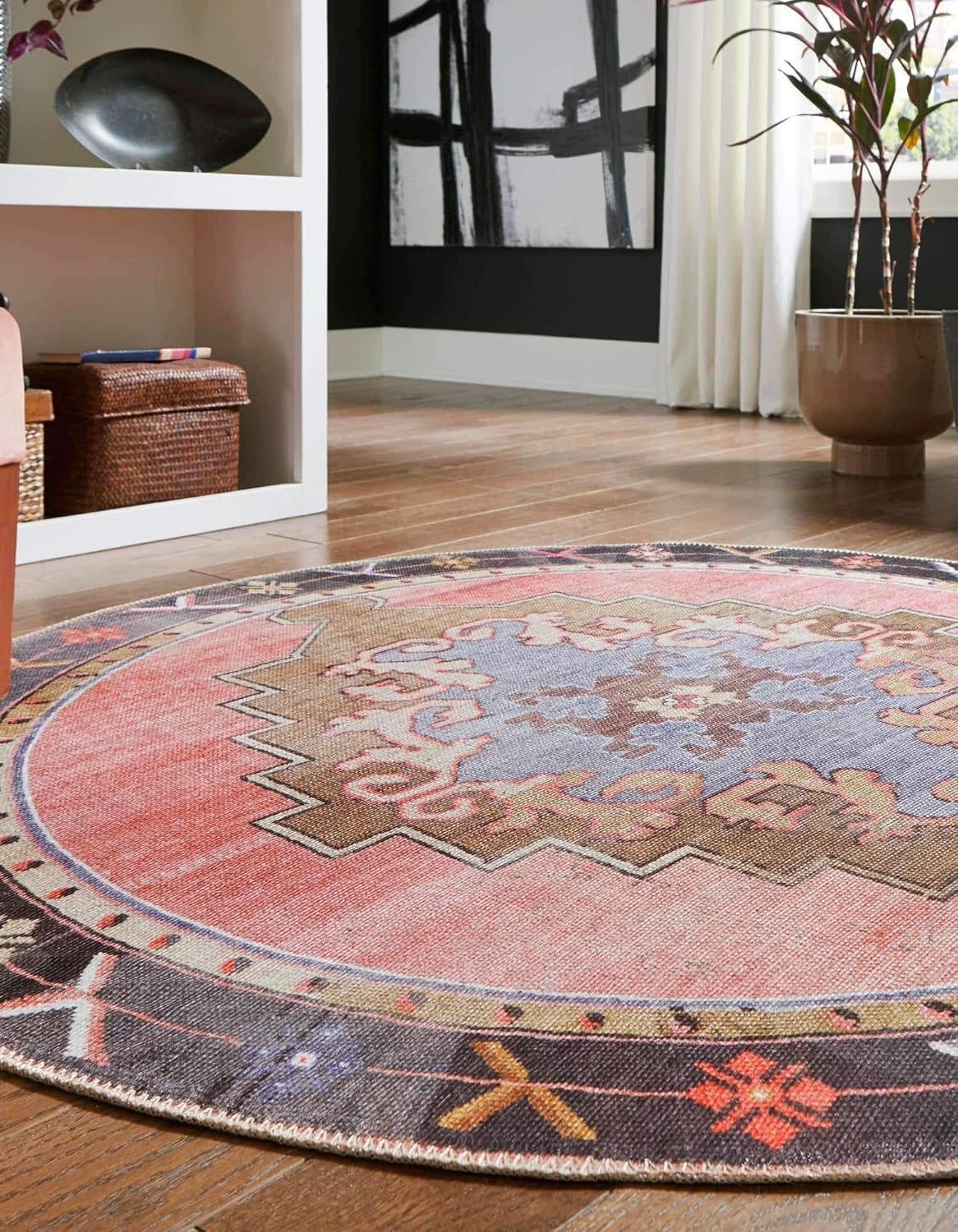 Unique Loom Revival Collection Traditional Medallion Border Pink/Brown ...