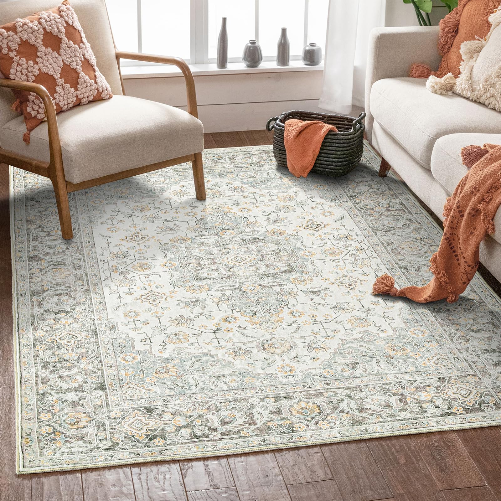 Washable Rugs Living Room 120x170 cm Vintage Boho Area Rug Anti Slip ...