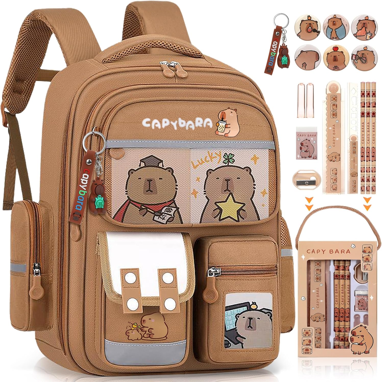 Amazon.com: Capybara Backpack for Kids 17PCS - Cartoon Schoolbag ...