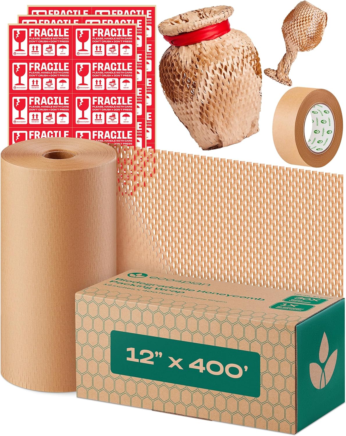 Amazon.com: eco4plan Honeycomb Packing Paper | Extra Thick 90 GSM ...