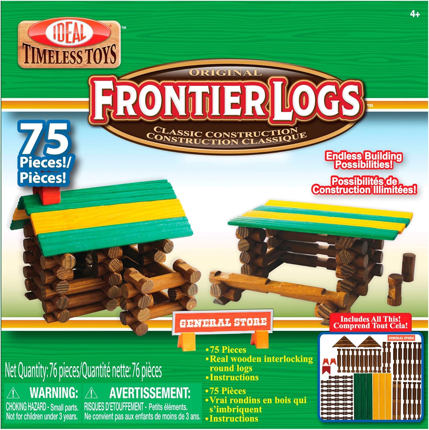 Ideal Frontier Logs Classic All Wood 75-Piece Construction Set : Amazon ...
