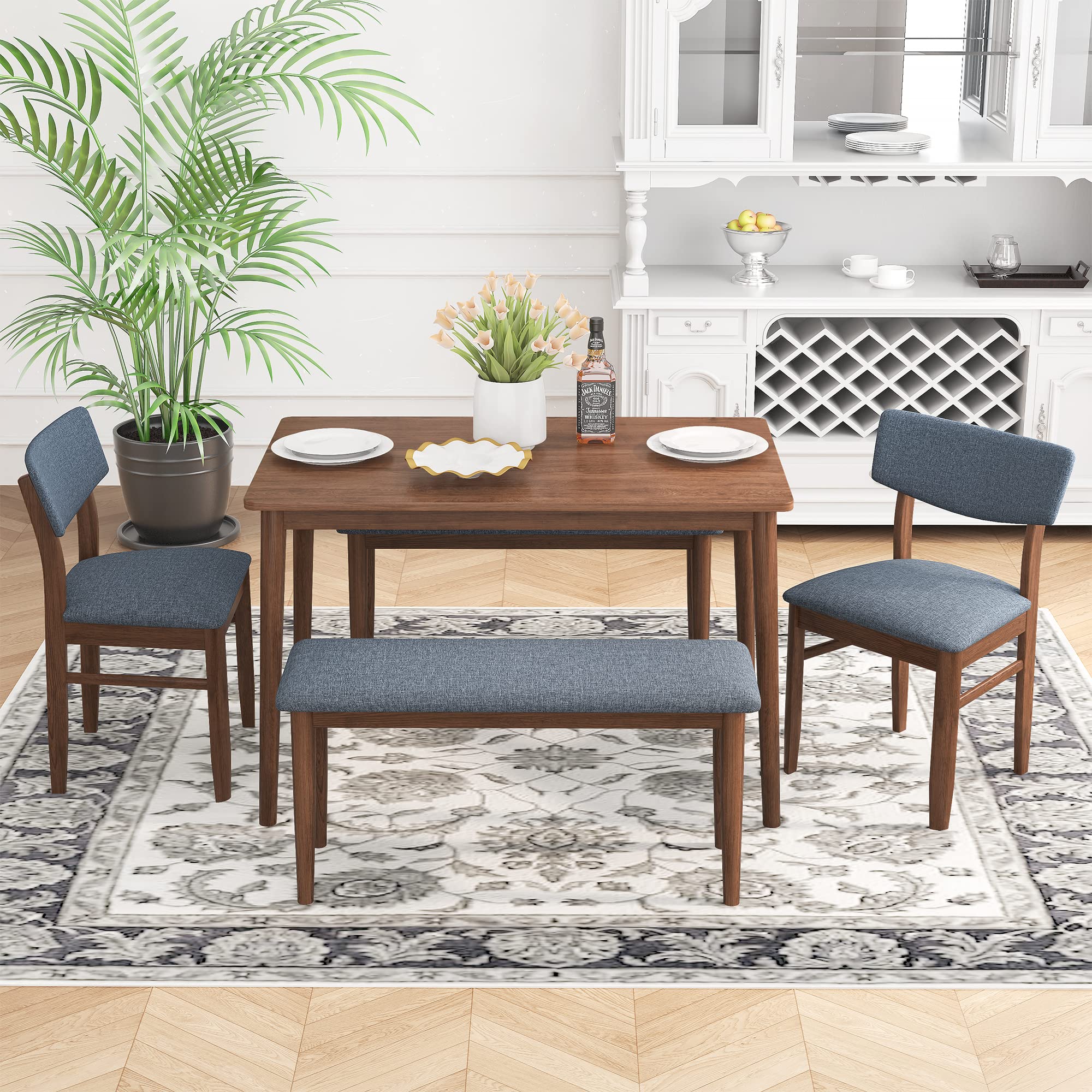 Snapklik.com : KELRIA 5 Piece Kitchen Dining, Wooden Rectangular Table Sets