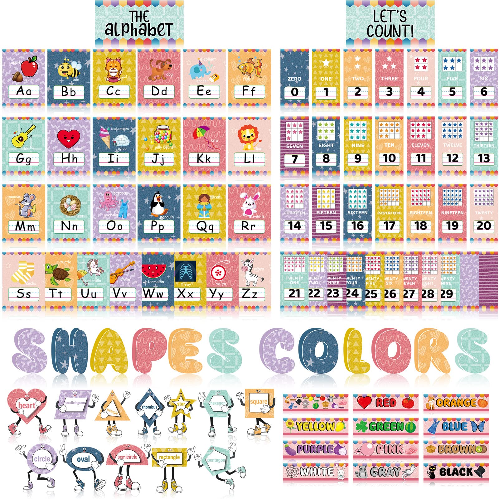 Amazon.com: Junkin 96 Pieces Colors and Shapes Bulletin Board Number ...