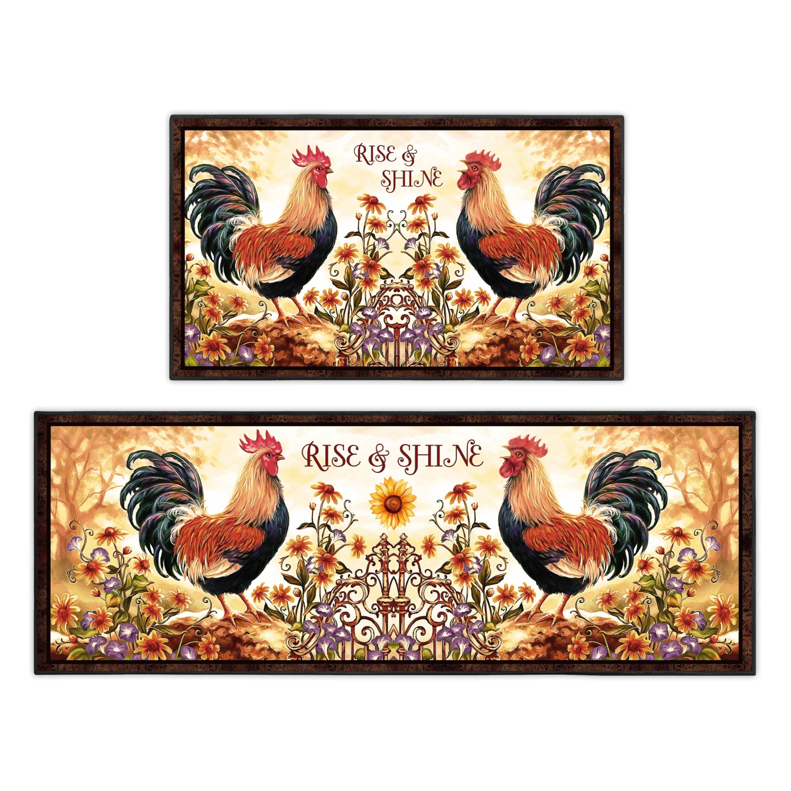 Amazon.com: SHUNLCD Rooster Kitchen Decor Rug 2 Piece Set, Country ...