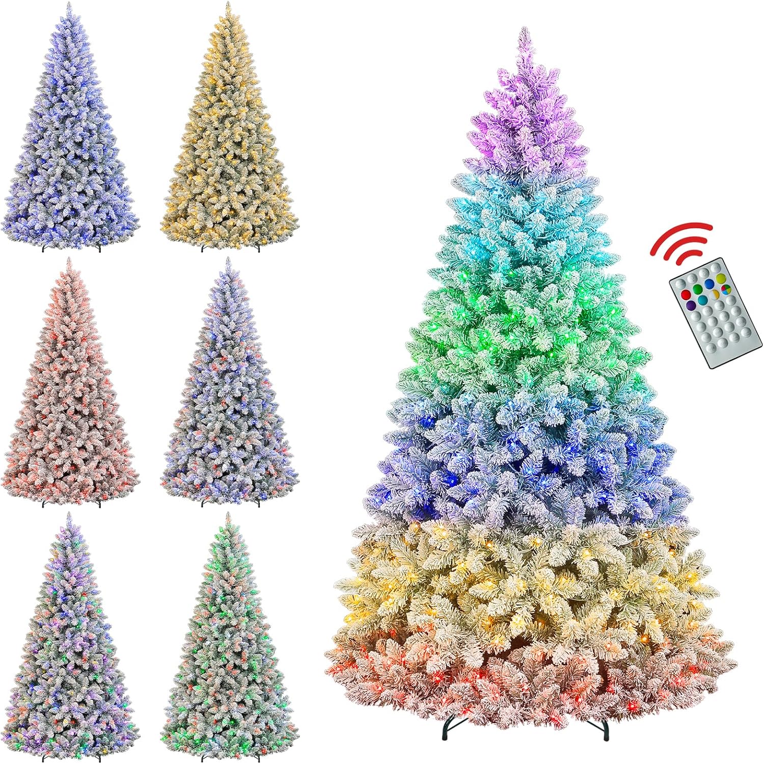 Amazon.com: Hykolity 7.5ft Pre-lit Flocked Christmas Tree with 450 ...