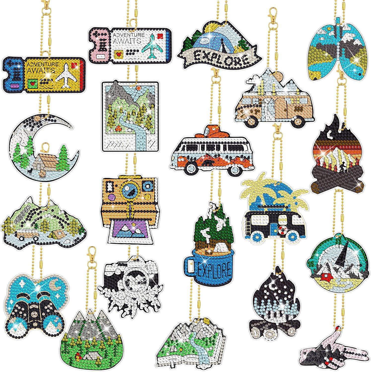 Amazon.com: Siifert 20 Pcs Camping Diamond Painting Keychain Kits with ...