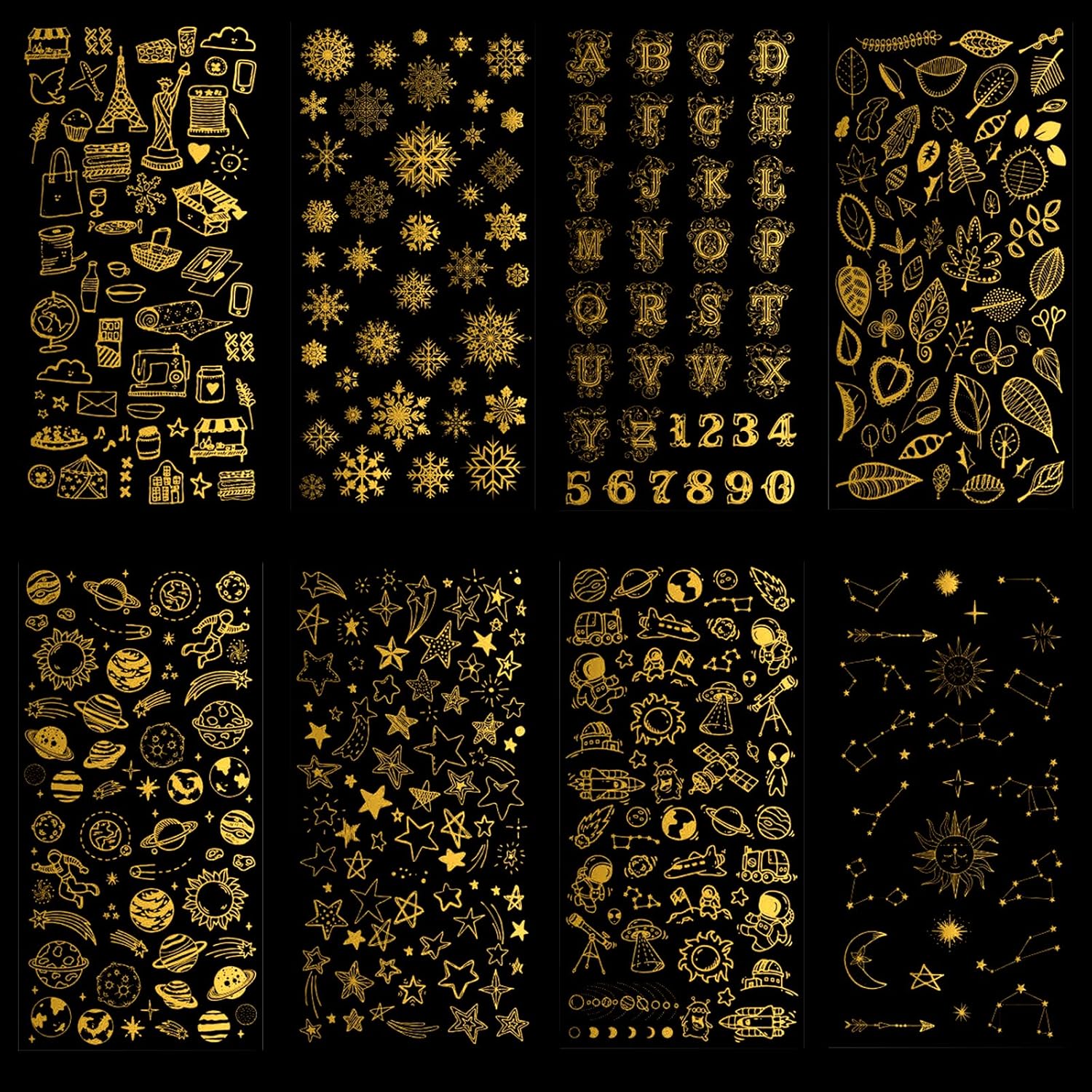 Hocadrv 8 Sheets Gold Sticky Set Scrapbooking Gold Foil Stickers Self ...
