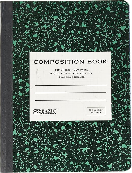 Amazon.com : BAZIC 100 Ct. 5-1" Quad-Ruled Marble Composition Book ...