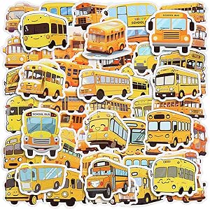 Amazon.com: 100PCS School Bus Stickers Waterproof Yellow School Bus ...