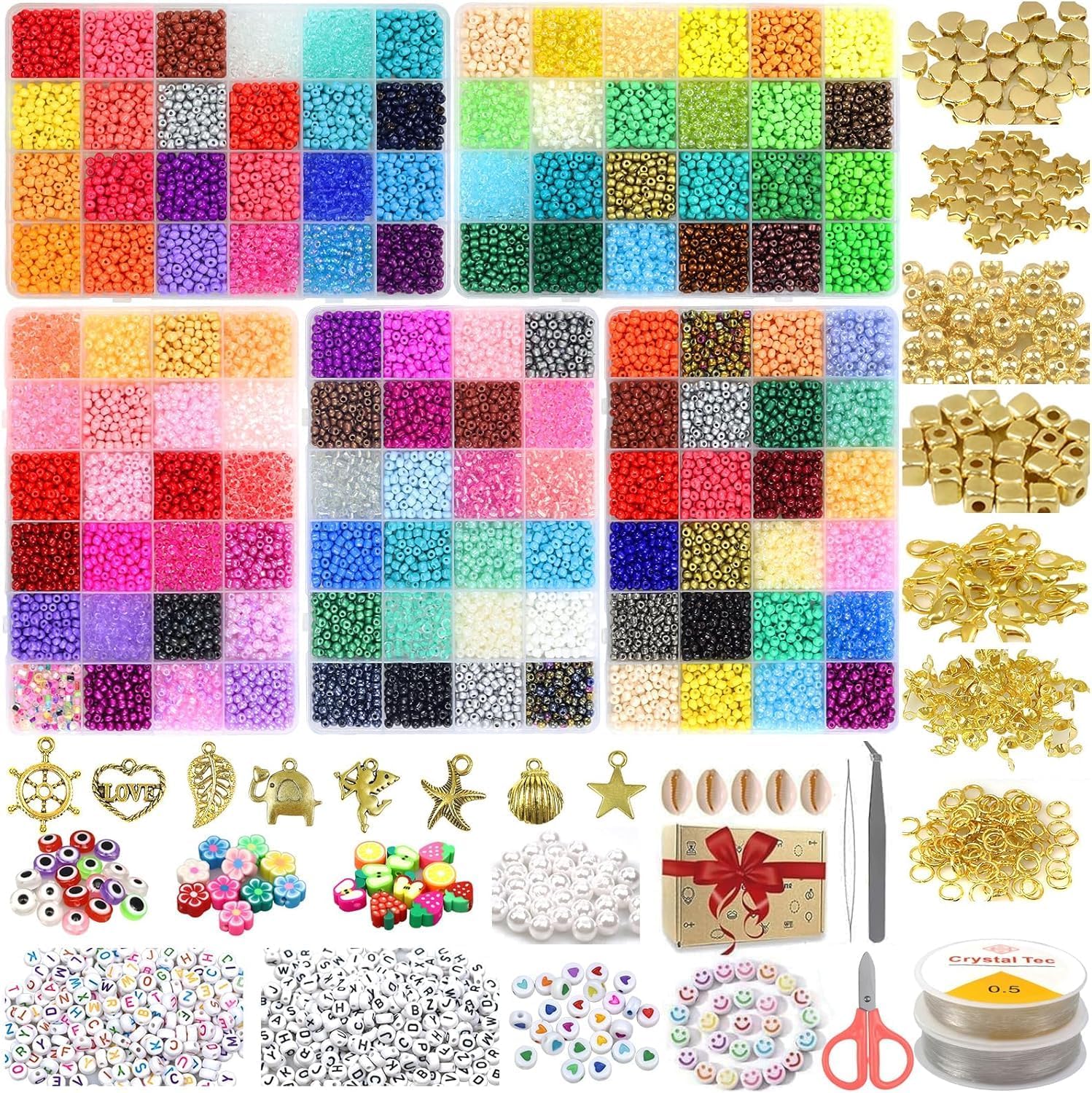 VTSHENY 15088Pcs+ 120 Colors 4mm Glass Seed Beads Jewellery Making Kit ...