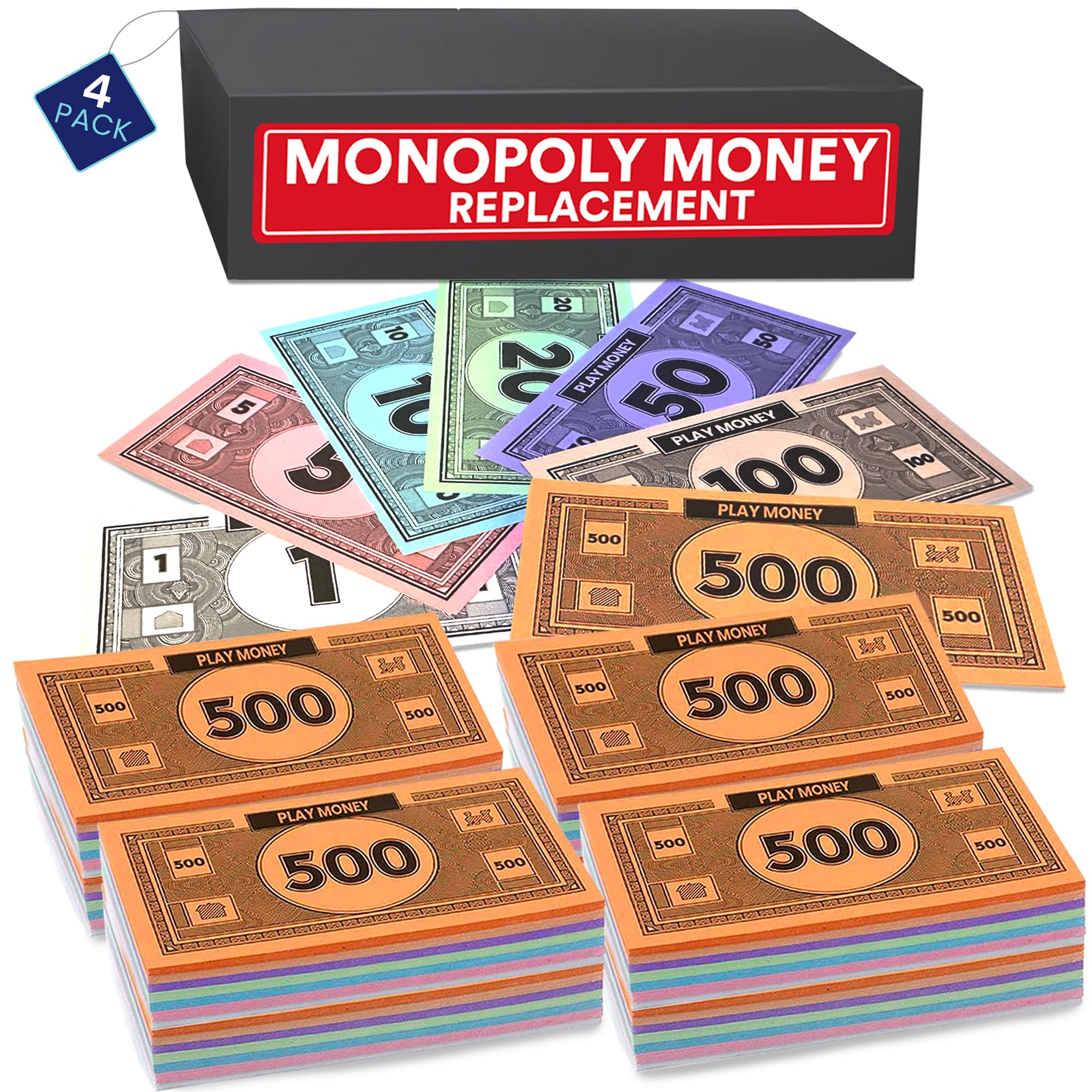 Amazon.com: Monopoly Money Replacement – 4 Sets of 30 Each Bill ...
