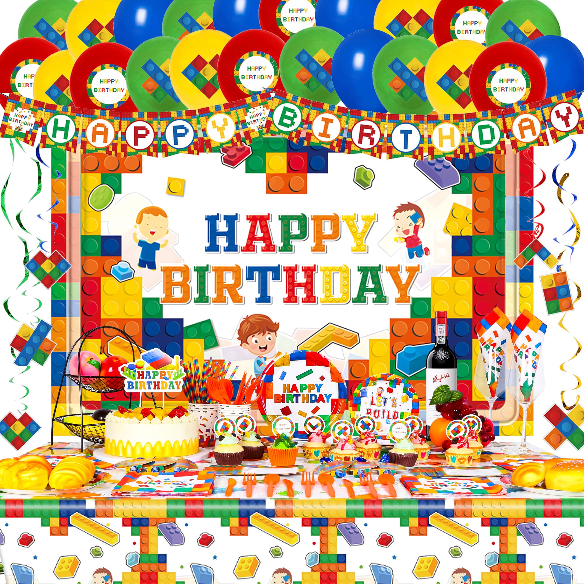 Amazon.com: 178 Pcs Building Block Birthday Party Supplies, Building ...