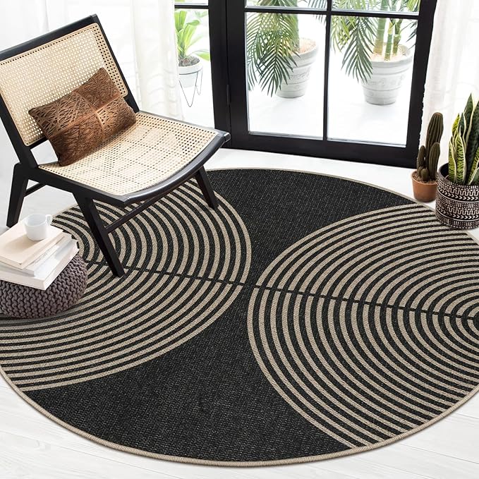 Amazon.com: Lahome Modern Rainbow Round Rug, 6ft Easy Jute Circle Patio ...