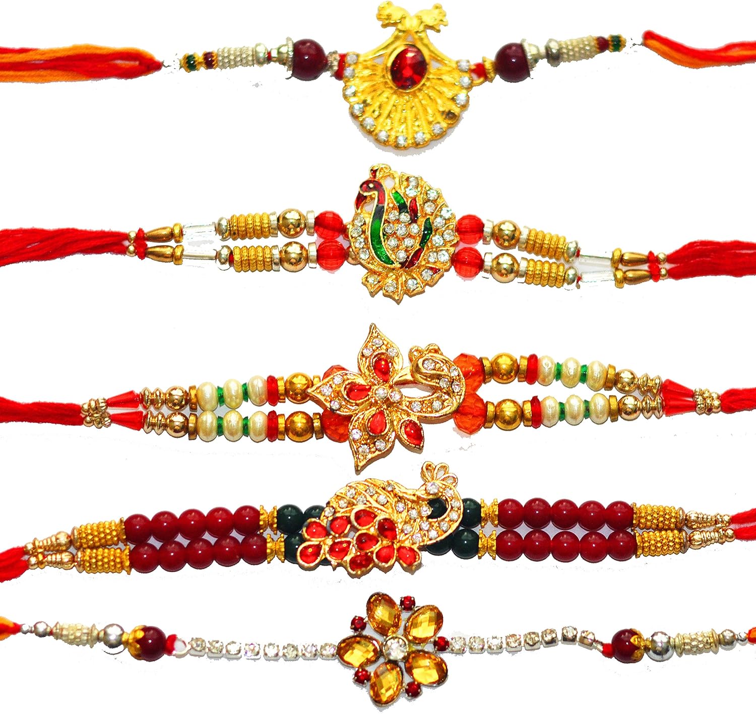 Amazon.com: Set of 5 Assorted Rakhi Bracelets - Raksha Bandhan Rakhi ...