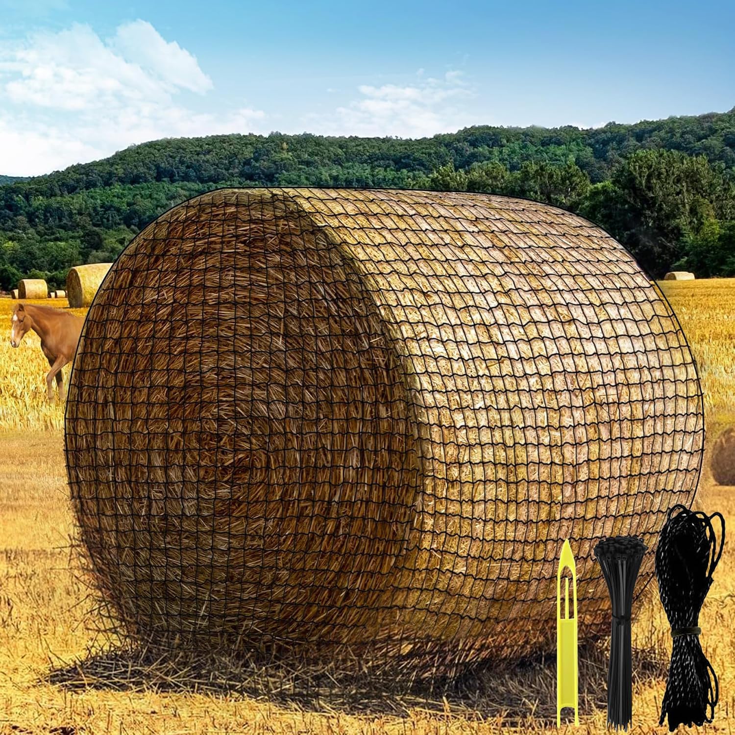Round Bale Hay Net, 6 * 6ft Feet Slow Feed Hay Net for Horses ...