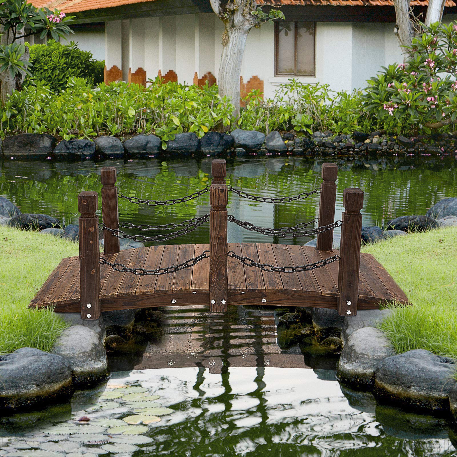 Snapklik.com : Outsunny 5 Ft Wooden Garden Bridge Arc Footbridge
