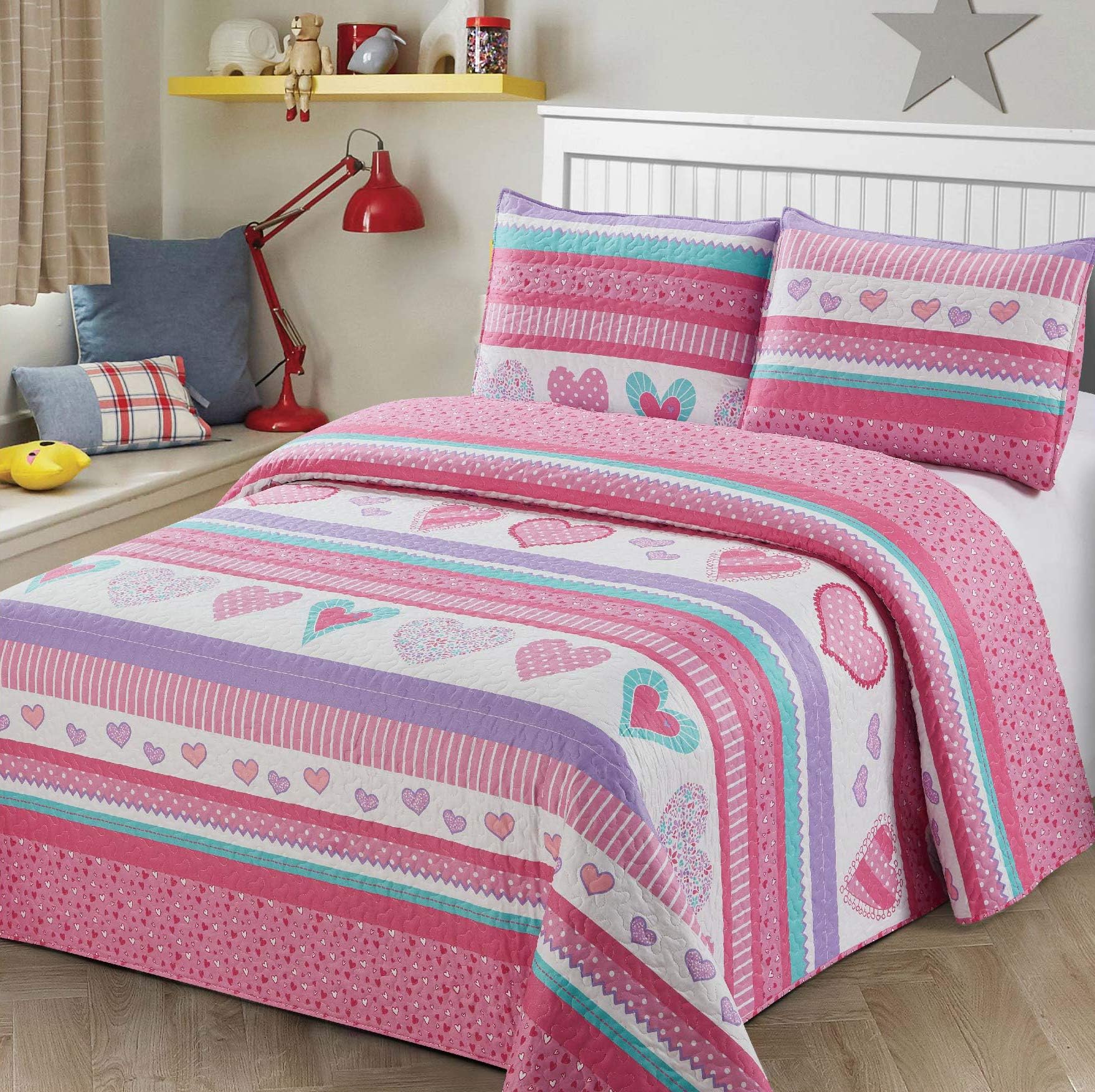 Amazon.com: HNNSI Cotton Kids Girls Bedspread Quilt Sets Queen Size 3 ...