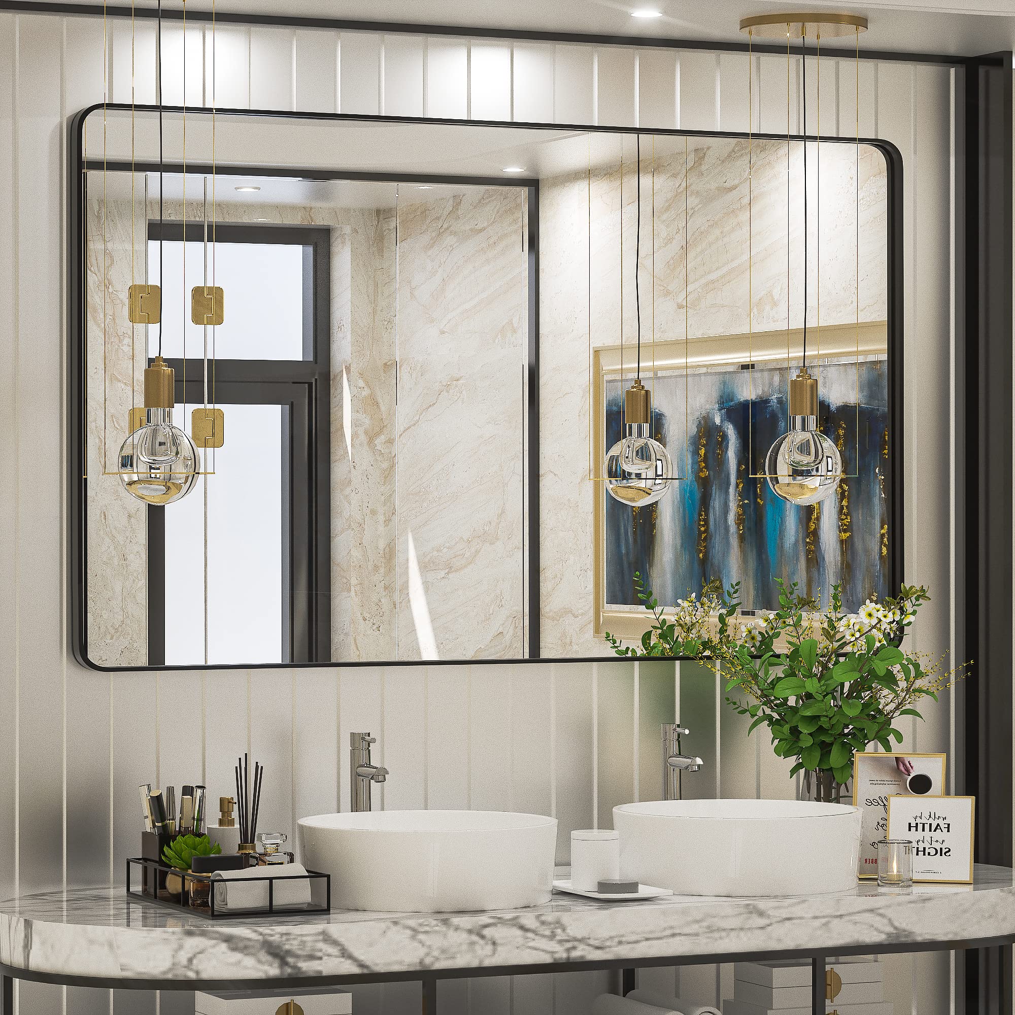 Buy TokeShimi Black Bathroom Mirror For Wall 60 X 36 Inch Brushed Brass