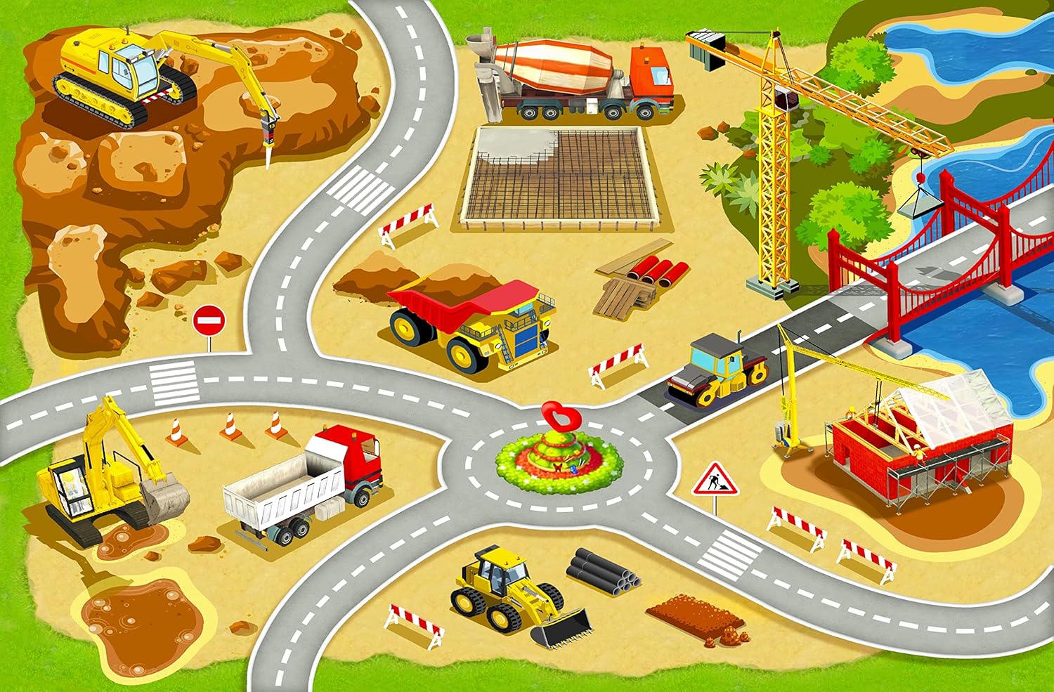 Amazon.com: Kids Construction Site Play Rug 39X59 Non-Slip Construction ...