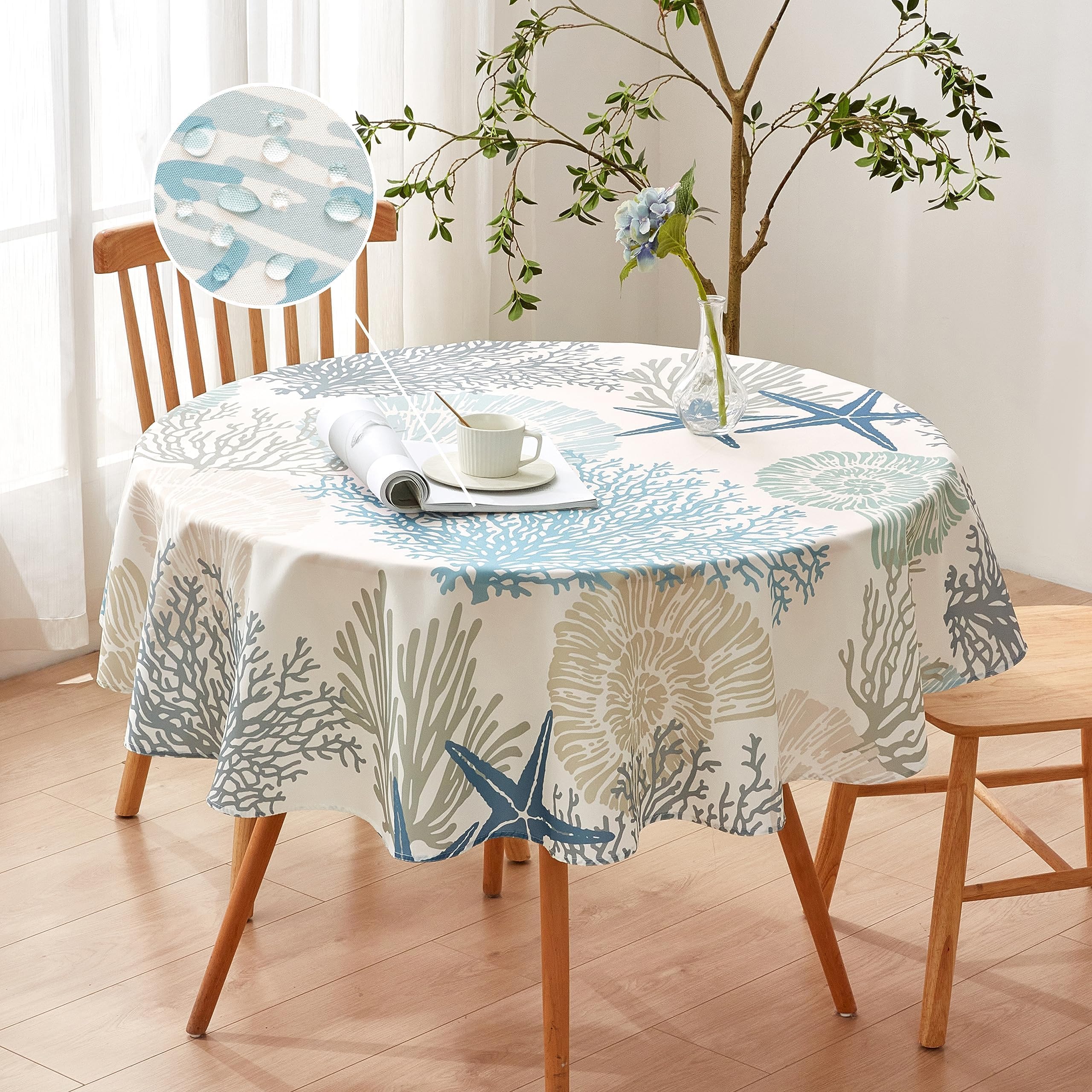 Amazon.com: TTQYFNM Tropical Ocean Beach Round Tablecloth 60 Inch Blue ...