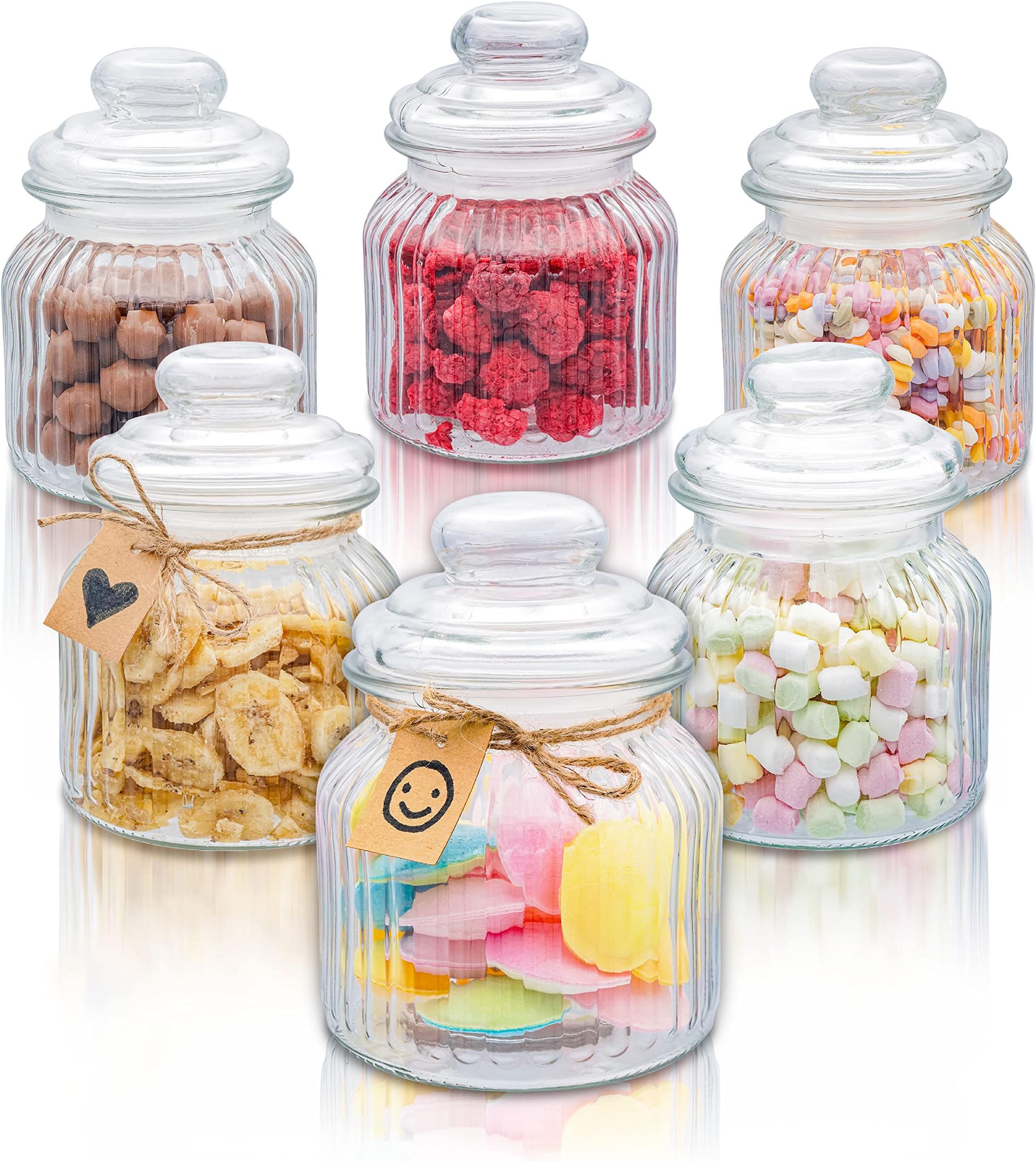 Praknu Vintage Sweet Jars - 6 Glass Storage Jars - Airtight - 700ml ...