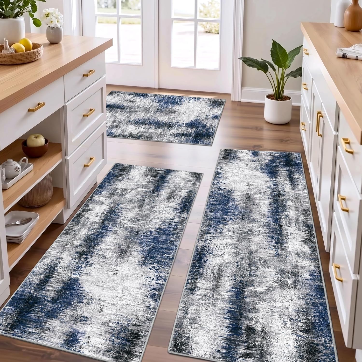 Amazon.com: Tritard 100% Non Slip Kitchen Rugs Sets of 3 Washable ...