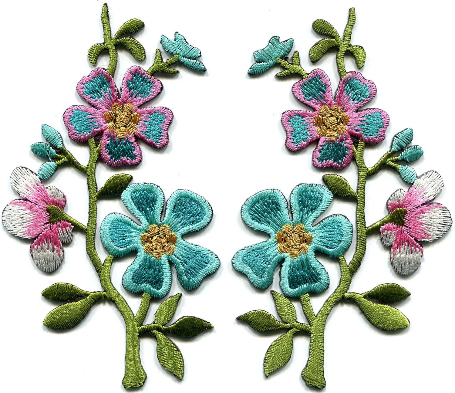 Amazon.com: Turquoise Blue Pink Wild Flowers Boho Granny Chic Pair ...