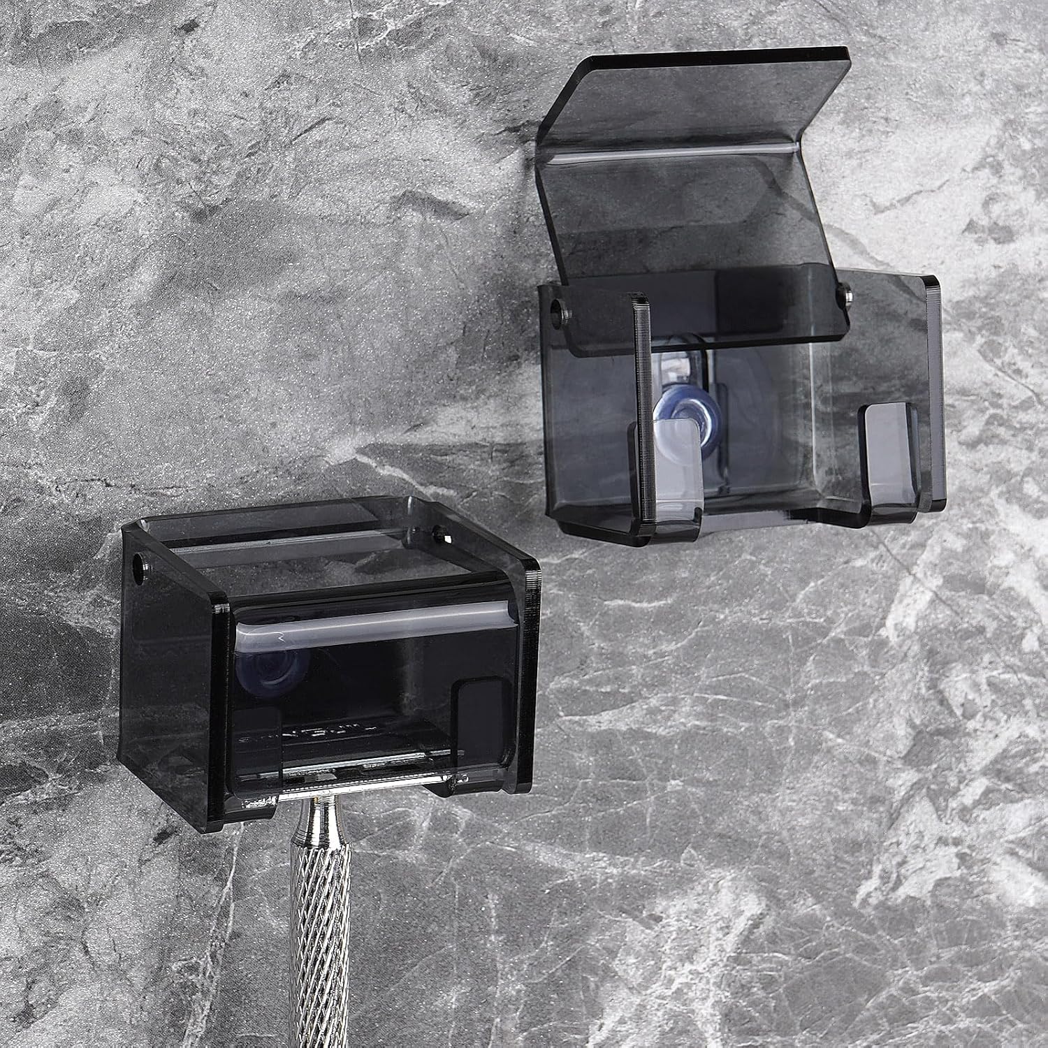 2 Pack Acrylic Razor Holder with Cover for Shower, Wall Mounted Razor ...