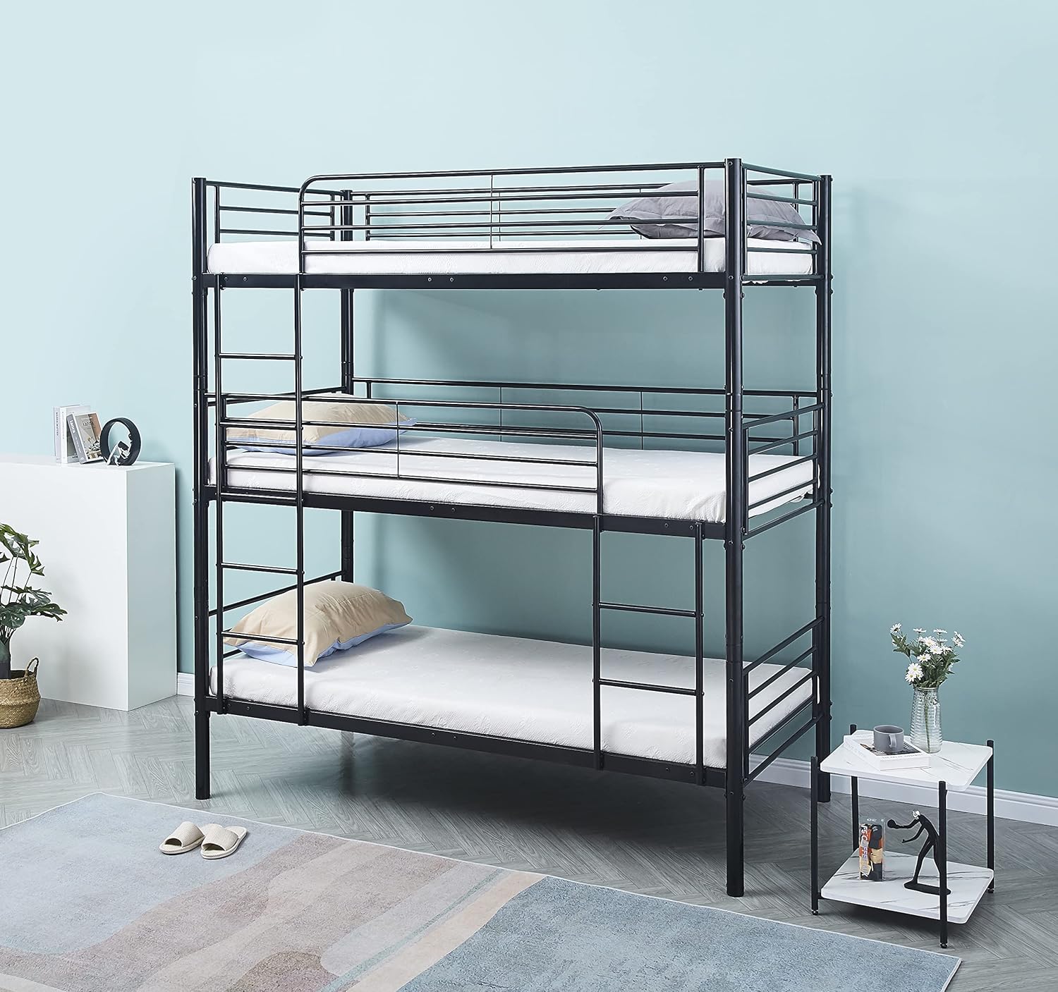 Générique Lit Superposé Balto 3 Places – Noir – Métal – Sommier Inclus ...