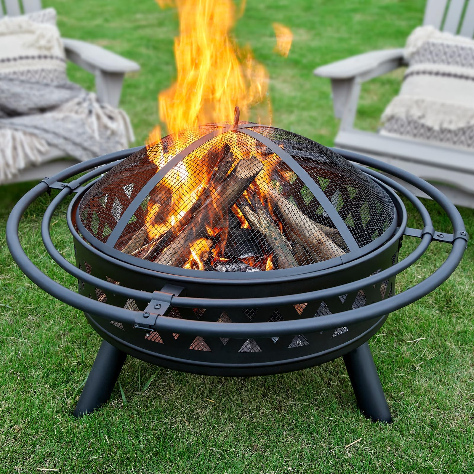 Amazon.com : PaPaJet Fire Pit 35 Inch with 2 Loops, Outdoor Wood ...