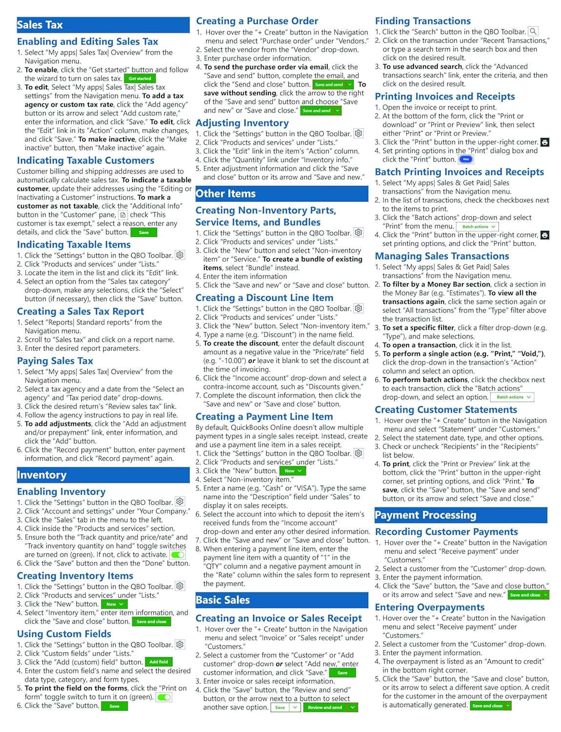 QuickBooks Online Quick Reference Training Card - Philippines | Ubuy