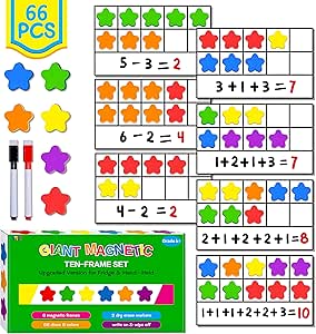 Amazon.com: Magnetic Ten-Frame Set, 6 Frames & 66 Colorful Star-Shaped ...